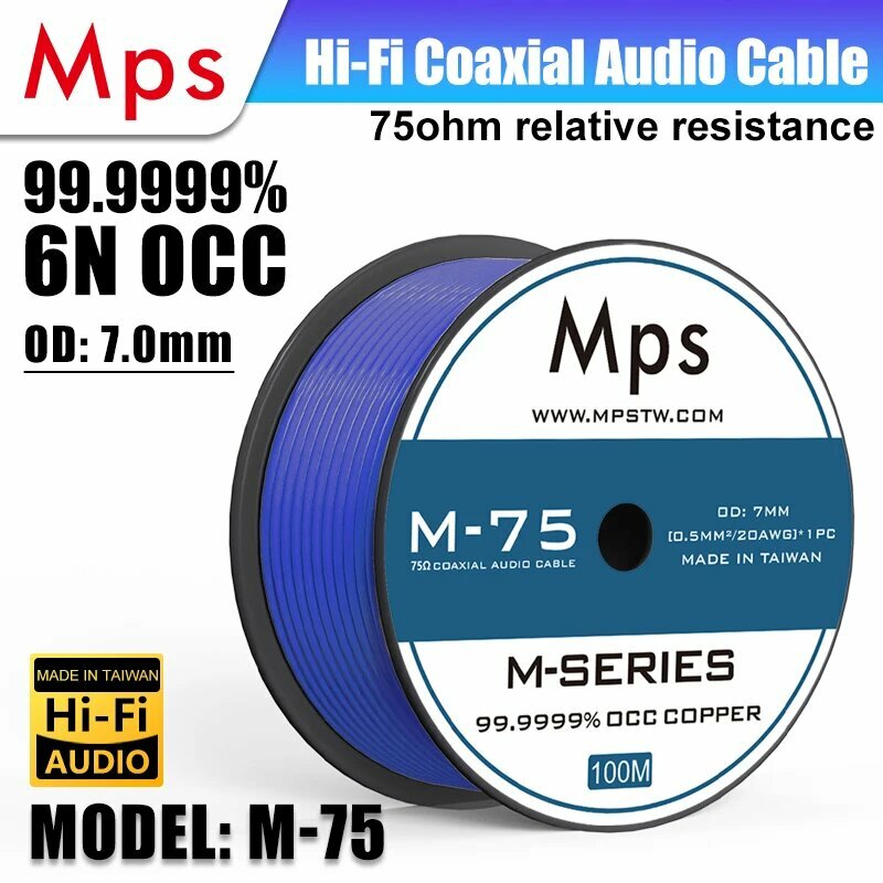 HiFi MPS M-75 99.9999%OCC 75 Ом коаксиальный кабель Цифровой сигнал Виртуальный усилитель Hi-Fi CD DVD ЦАП Аудио провод RCA BNC аудиокабель, 1 м
