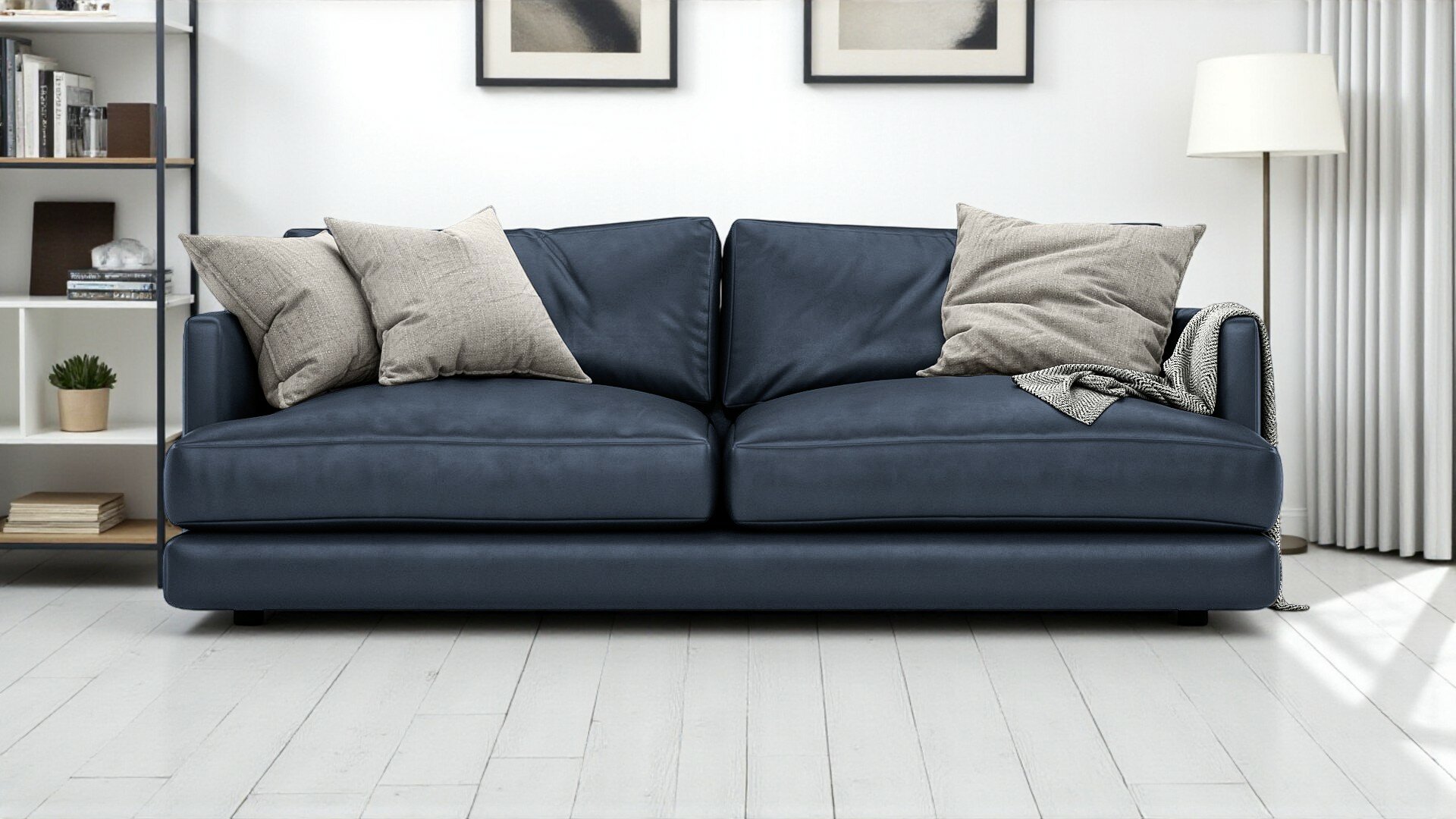 Диван Ибица Madras 3010 NEW 215x116x93 см, темно-синий Натуральная кожа, еврокнижка Дом мебели для вас