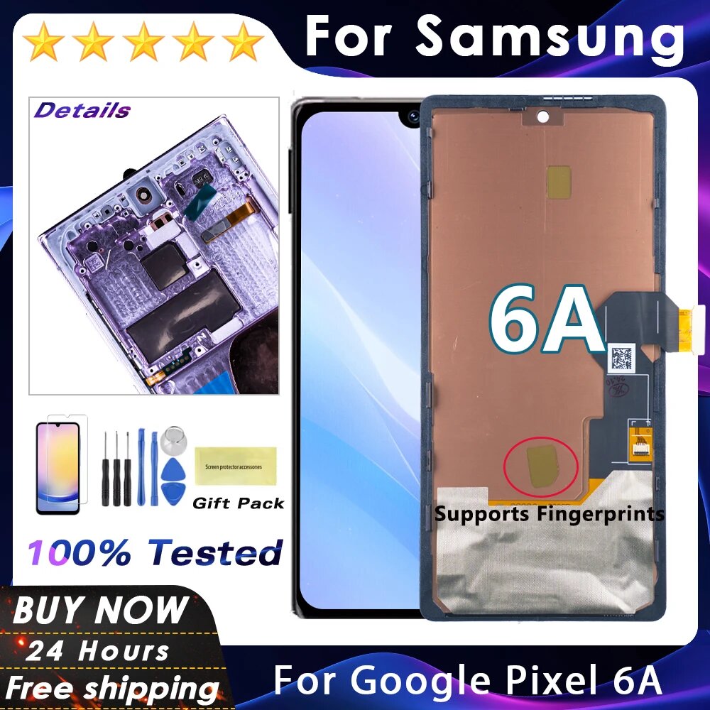 AMOLED для Google Pixel 6A GX7AS GB62Z G1AZG GB17L ЖК-дисплей, цифровой сенсорный экран, замена экрана Google Pixel 6A, OLED With Bracket