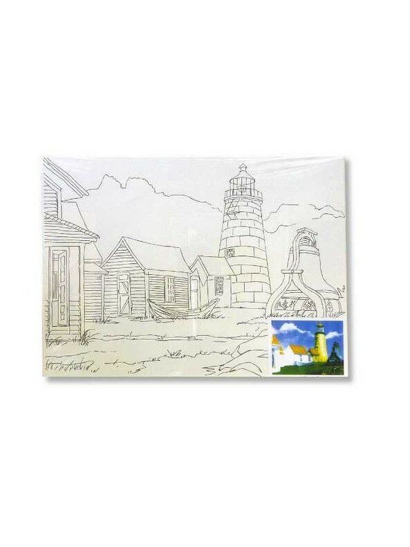 Холст на картоне для рисования с эскизом "Маяк" 30х40см, 100% хлопок
