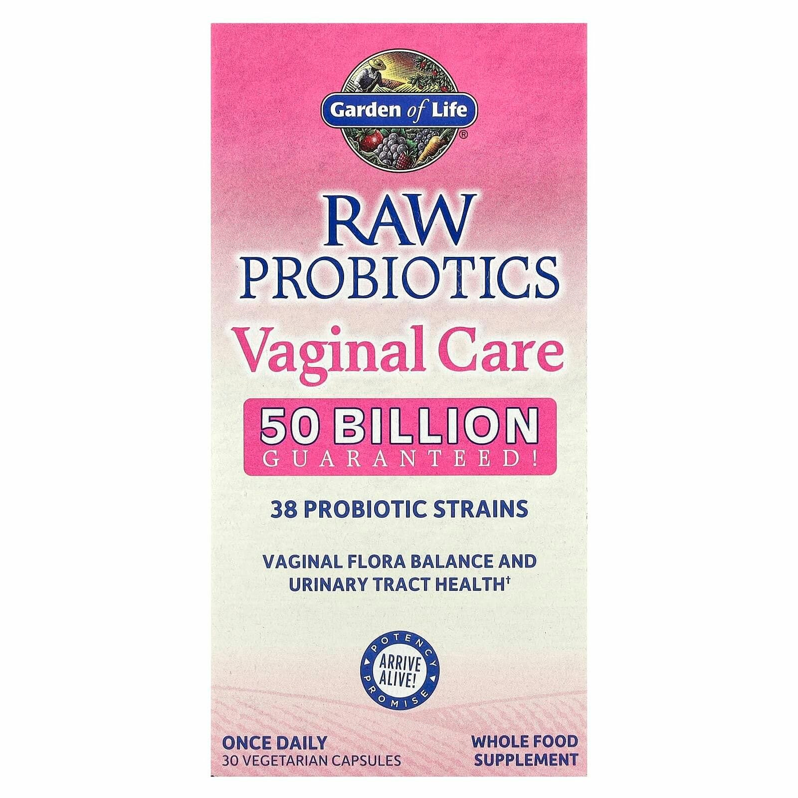 Garden of Life, RAW Probiotics, Vaginal Care, 50 Billion, Пробиотики для здоровья микрофлоры влагалища, 30 вегетарианских капсул
