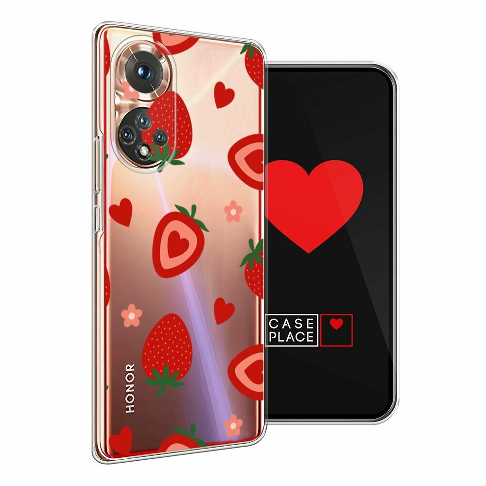 Чехол на Honor 50/Huawei Nova 9 / Хонор 50/Хуавей Нова 9 с принтом "Heart strawberries 2 - 14 февраля", прозрачный — фото 1