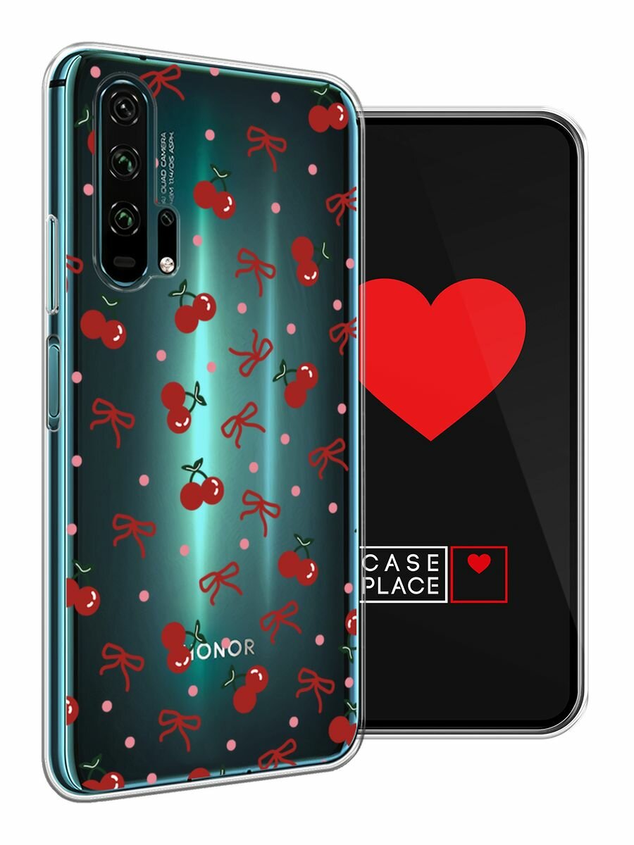 Чехол на Honor 20 Pro / Хонор 20 Про с принтом "Вишни и ленточки", прозрачный — фото 1