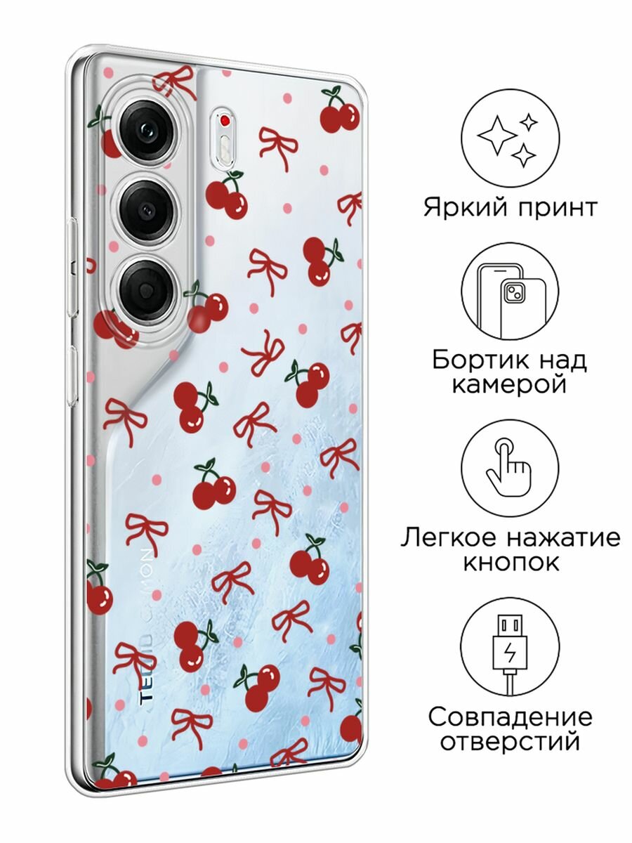 Чехол на Tecno Camon 40 Pro / Текно Камон 40 Про с принтом "Вишни и ленточки", прозрачный — фото 1