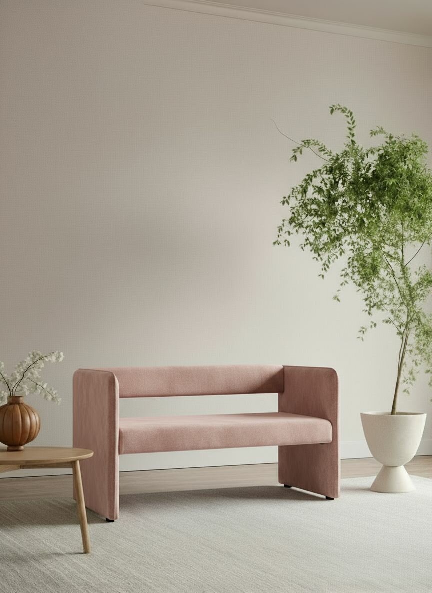 Диван прямой Меркурий пудровый велюр для офиса, дома, зоны ожидания, кухни