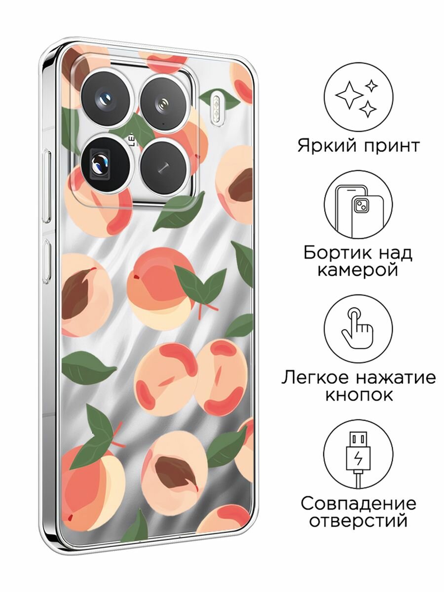 Чехол на Xiaomi 15 Pro / Сяоми 15 Про с принтом "Нежные персики паттерн 2", прозрачный — фото 1