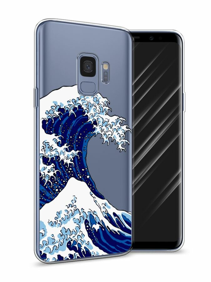 Чехол на Samsung Galaxy S9 / Самсунг Галакси С9 с принтом "Волна над Фудзи", прозрачный