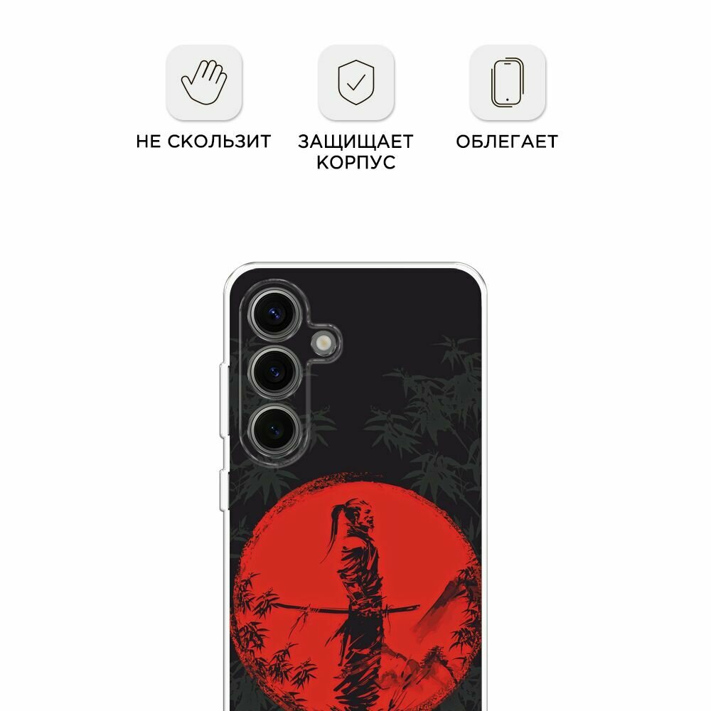 Чехол на Samsung Galaxy S25 / Самсунг S25 с принтом "Самурай на красном фоне" — фото 1
