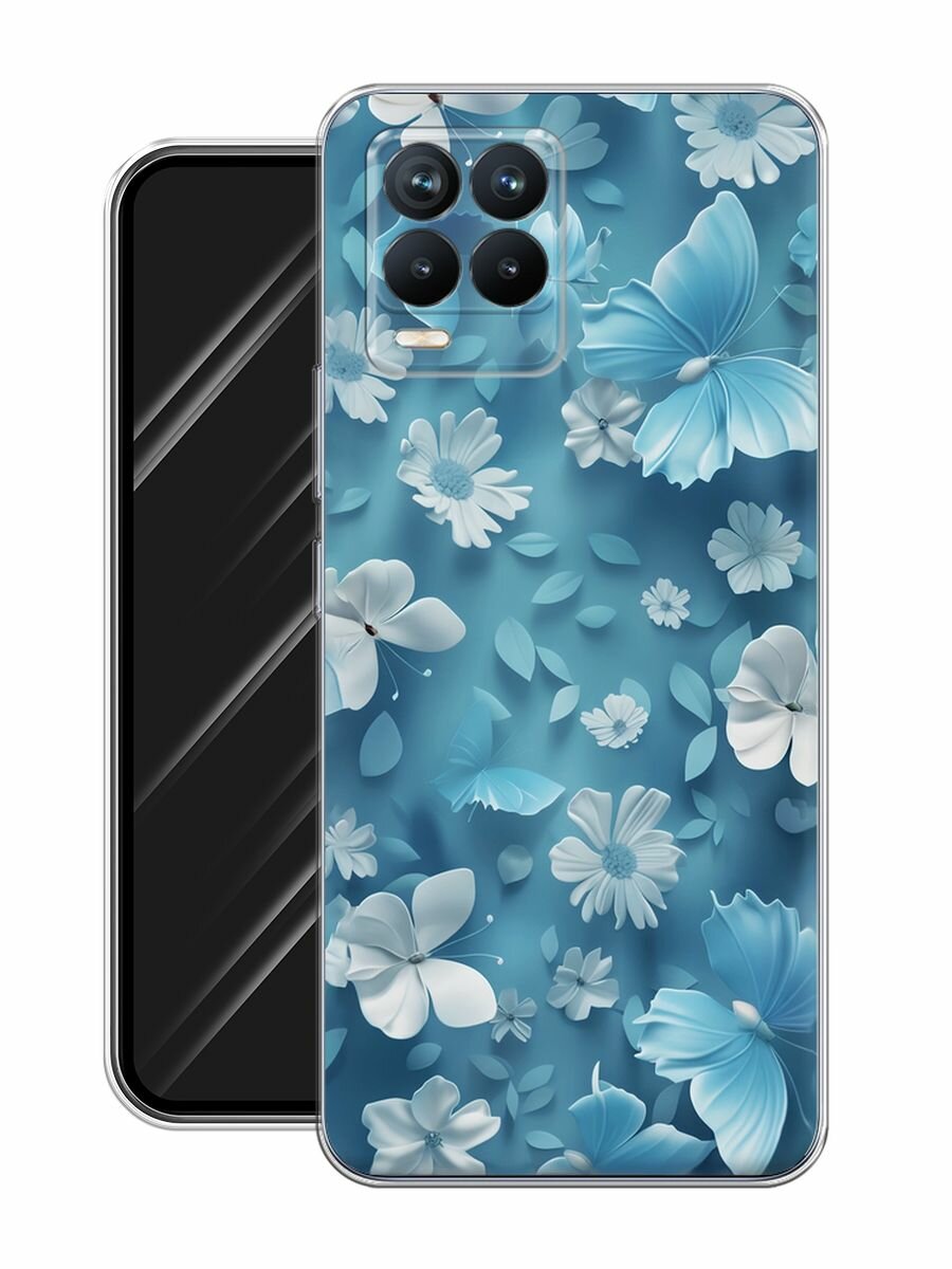 Чехол на Realme 8/8 Pro / Реалми 8/8 Про с принтом "Голубые глазурные цветы" — фото 1