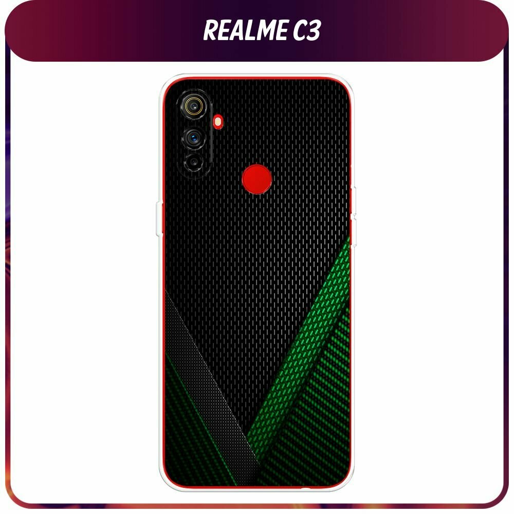 Силиконовый чехол на Realme C3 / Реалми C3 с принтом "Зеленый карбон"