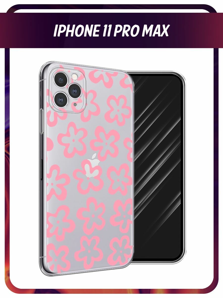 Чехол на Apple iPhone 11 Pro Max / Айфон 11 Про Макс с принтом "Простые розовые цветочки", прозрачный