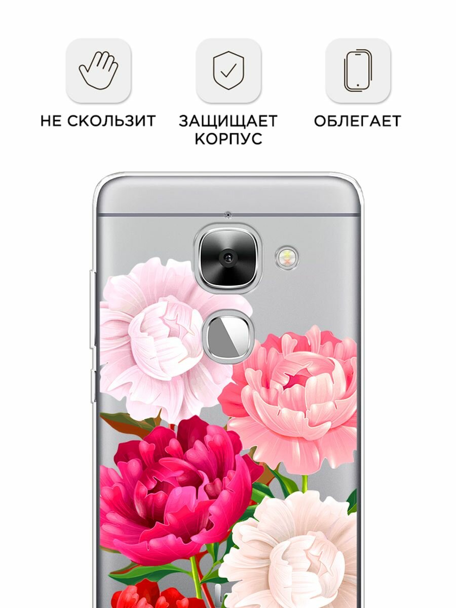 Чехол на LeEco Le 2/2 pro / Лееко Ле 2/2 про с принтом "Большие пионы", прозрачный — фото 1