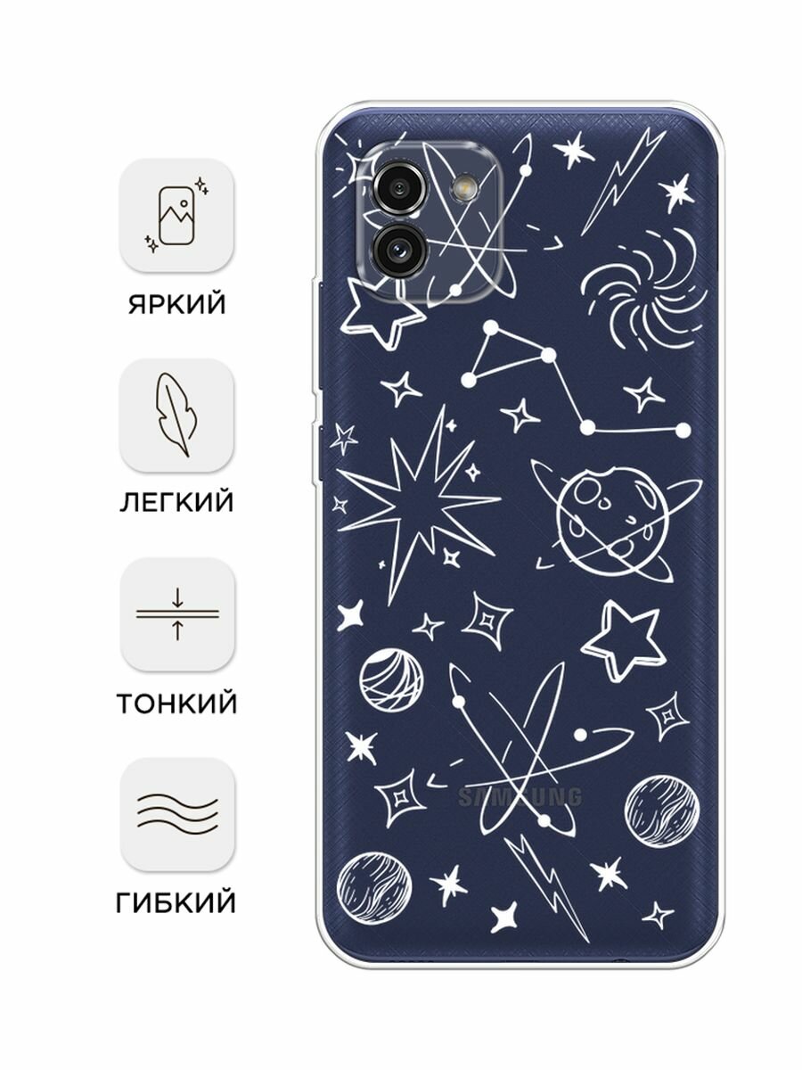 Чехол на Samsung Galaxy A03 / Самсунг Галакси А03 с принтом "Космическая вселенная", прозрачный — фото 1