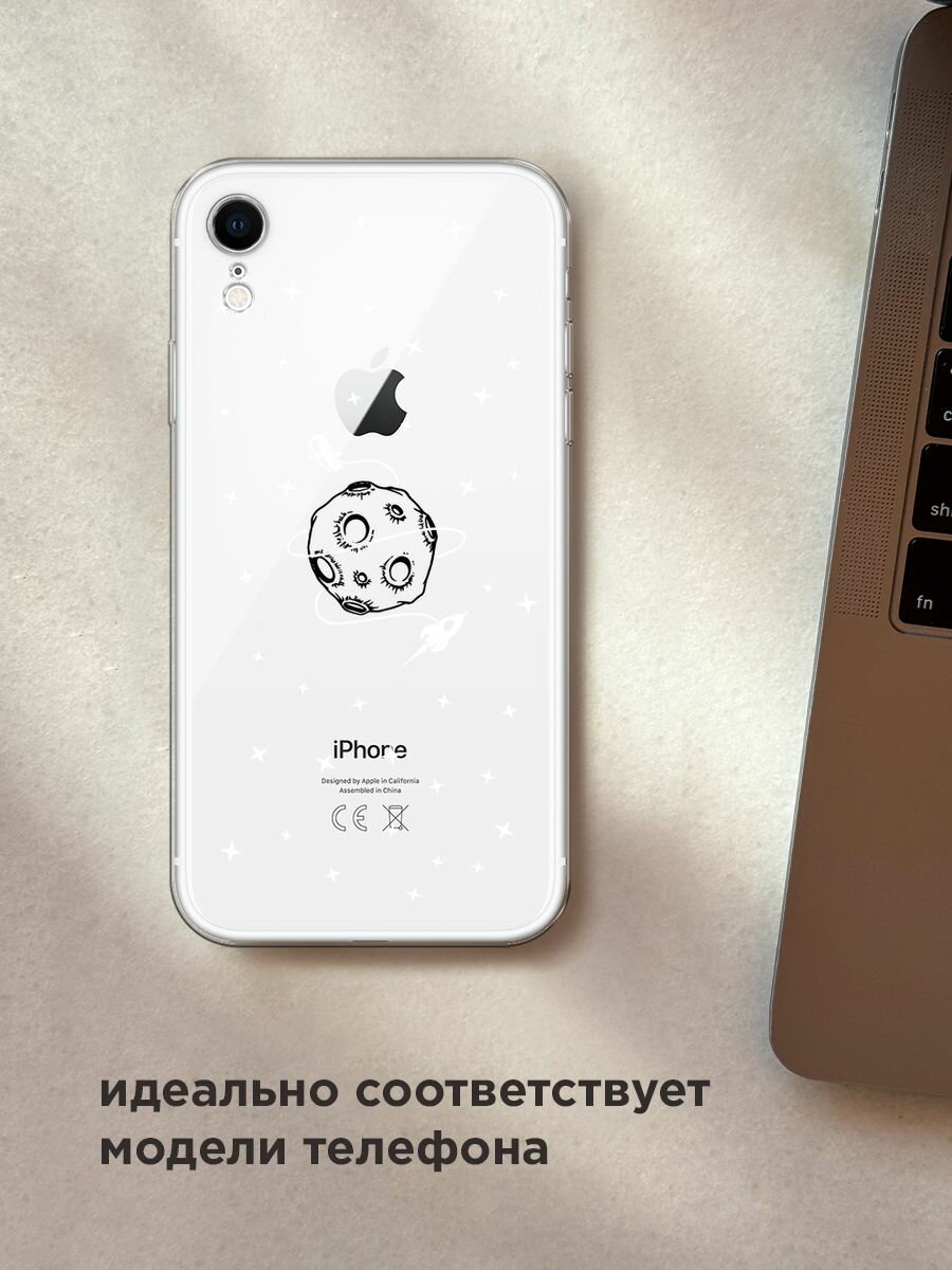 Чехол на Apple iPhone XR / Айфон XR с принтом "Полет вокруг луны", прозрачный — фото 1