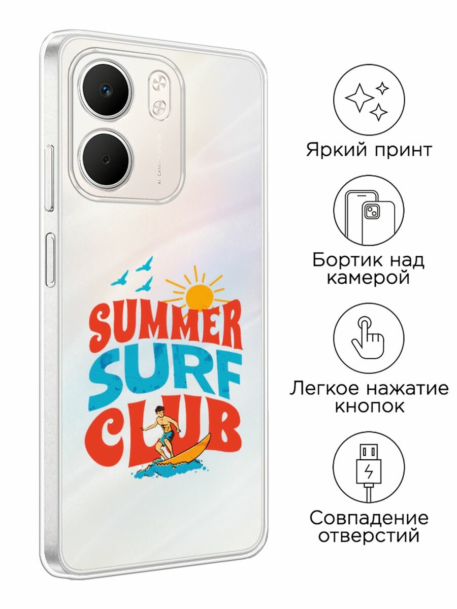 Чехол на Oppo A5x / Оппо А5x с принтом "Summer surf club", прозрачный — фото 1