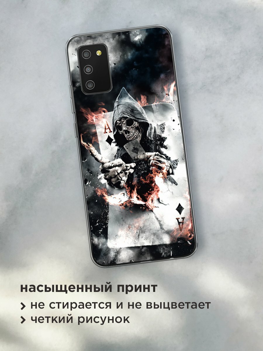 Чехол на Samsung Galaxy A02s / Самсунг Галакси A02s с принтом "Карты черепа в капюшоне" — фото 1
