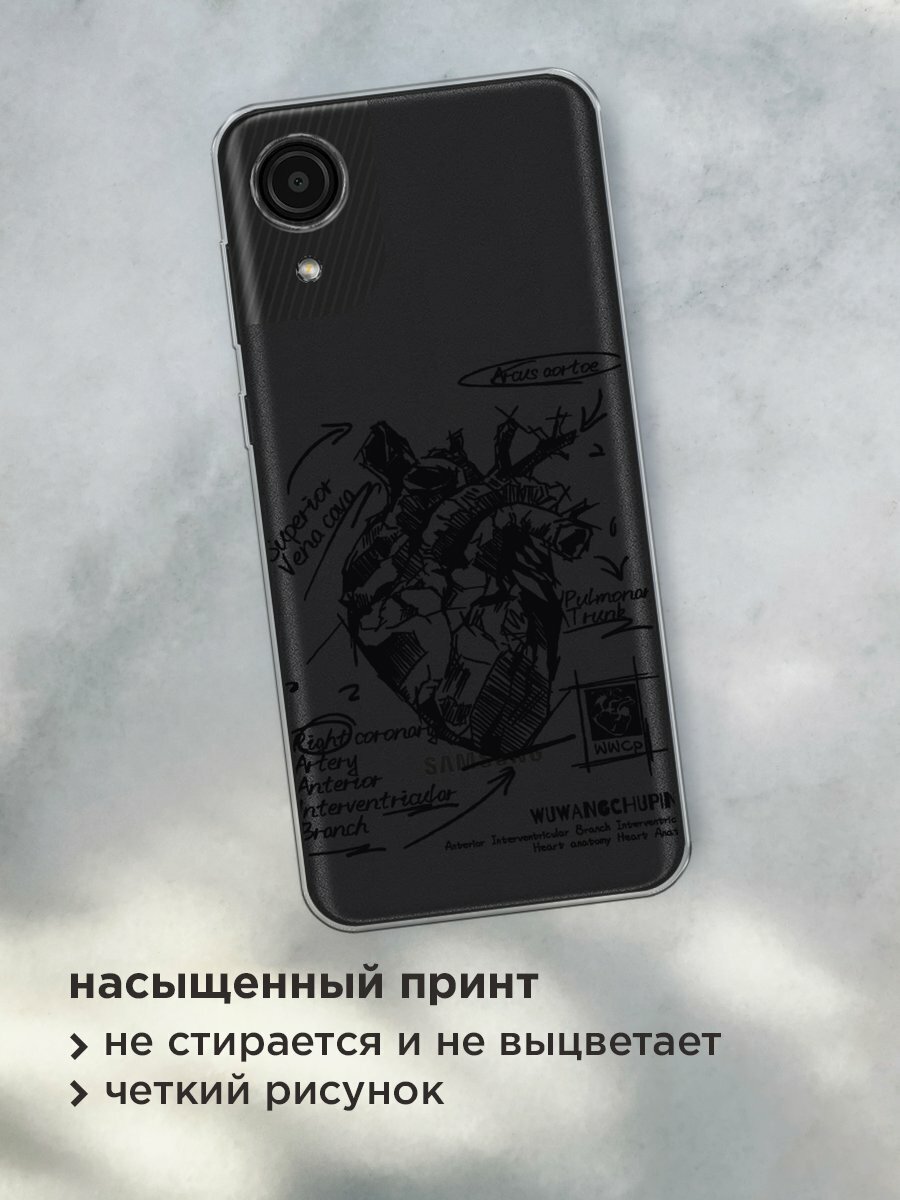 Чехол на Samsung Galaxy A03 Core / Самсунг Галакси А03 Core с принтом "Анатомическое сердце 2", прозрачный — фото 1