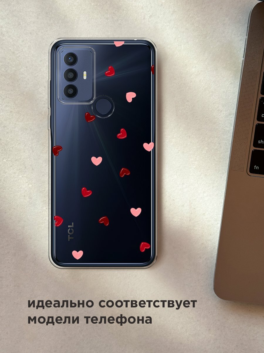 Чехол на TCL 30E/30 SE/305/306 / ТСЛ 30E с принтом "Бордовые сердечки 2" — фото 1