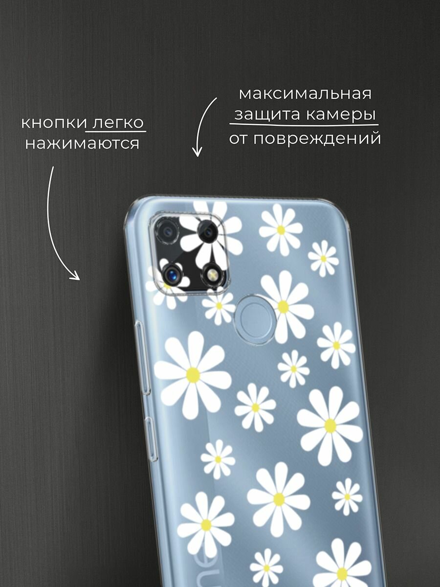 Чехол на Realme C25/C25s / Реалми С25/C25s с принтом "Большие ромашки", прозрачный — фото 1