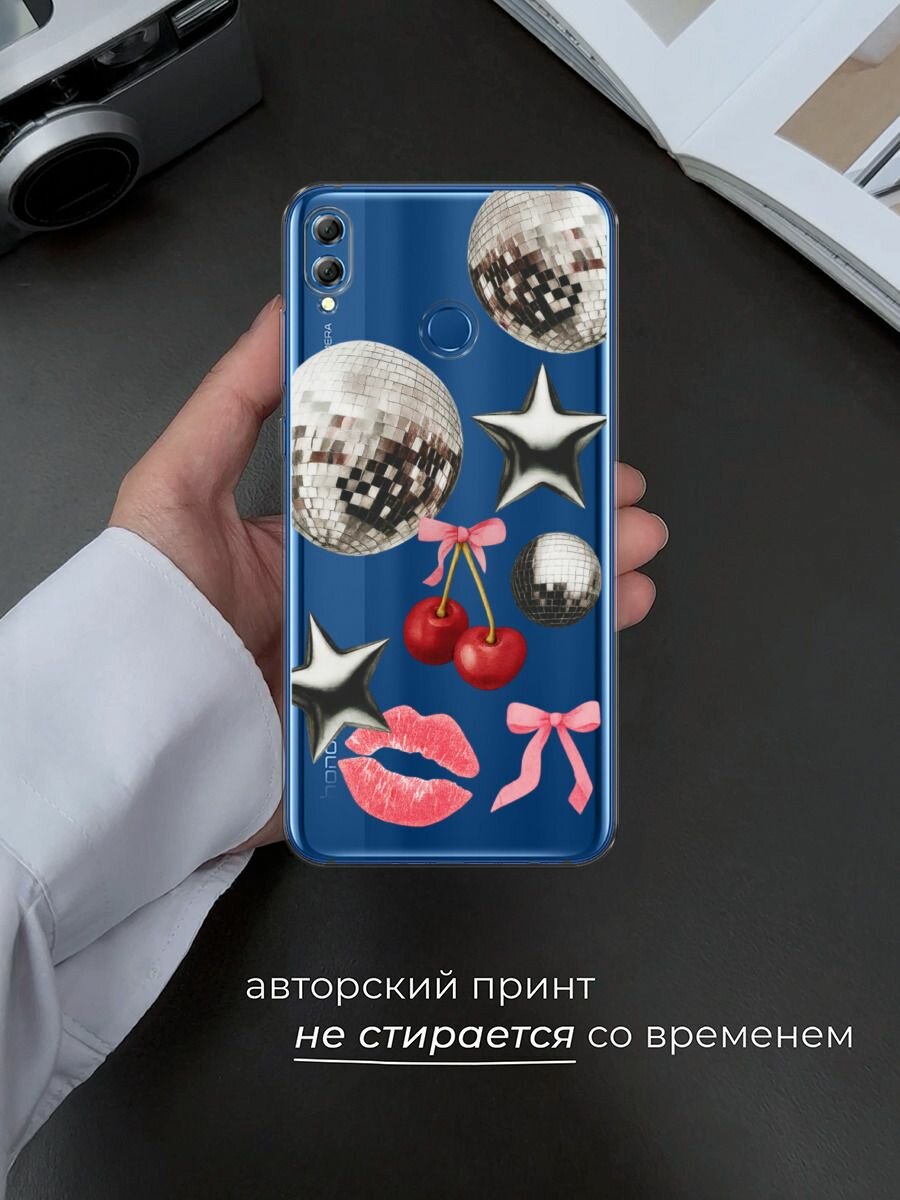 Чехол на Honor 8X / Хонор 8Х с принтом "Стильная подборка", прозрачный — фото 1