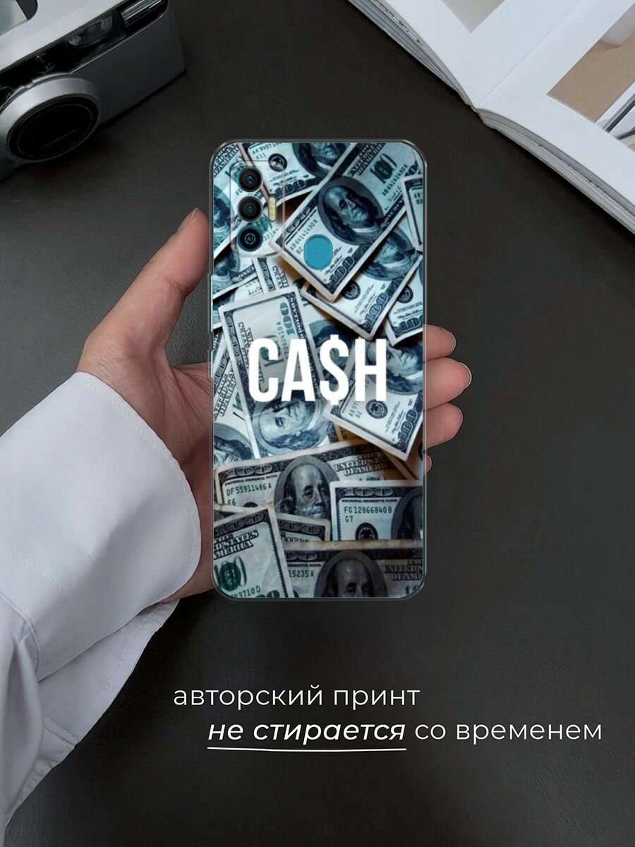 Силиконовый чехол на Tecno Spark 7 / Техно Спарк 7 с принтом "Cash" — фото 1