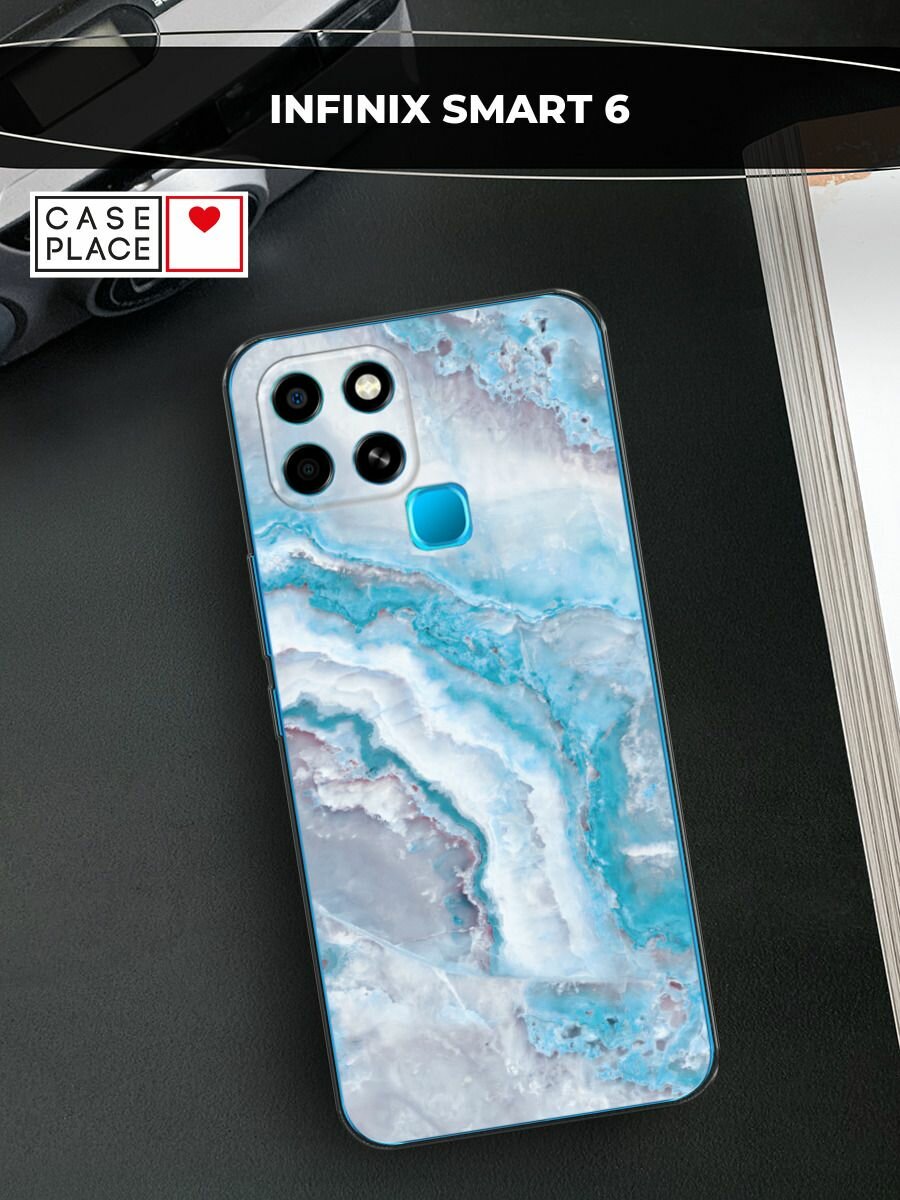 Чехол на Infinix Smart 6 / Инфиникс Смарт 6 с принтом "Нежно-голубой мрамор"