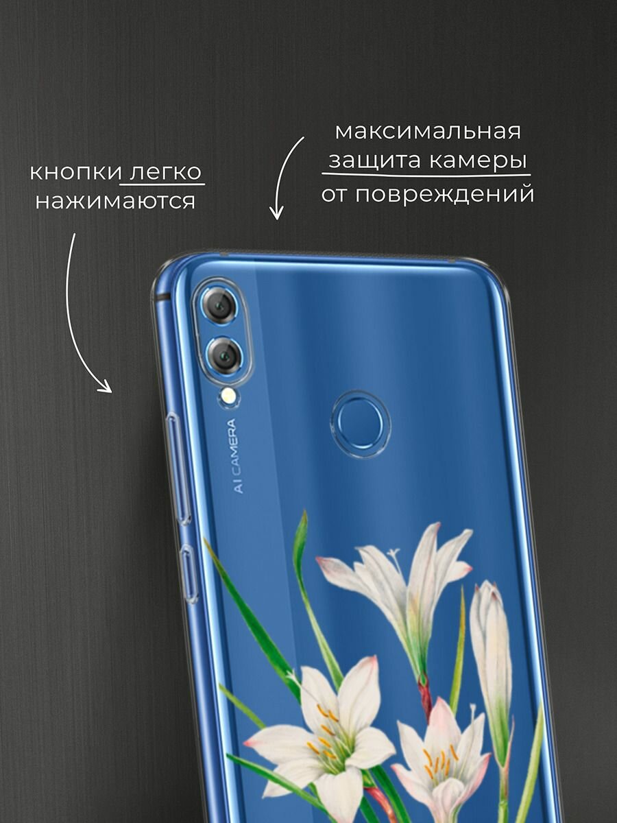 Чехол на Honor 8X / Хонор 8Х с принтом "White lily", прозрачный — фото 1