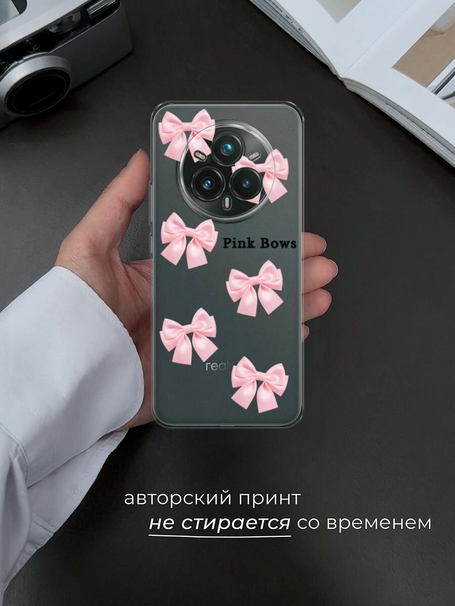 Чехол на Realme 14 Pro / Реалми 14 Про с принтом "Pink Bows", прозрачный — фото 1