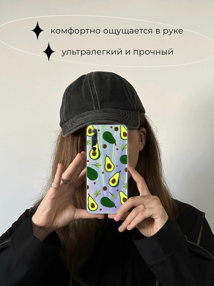 Чехол на Realme 6 / Реалми 6 с принтом "Авокадо паттерн", прозрачный — фото 1