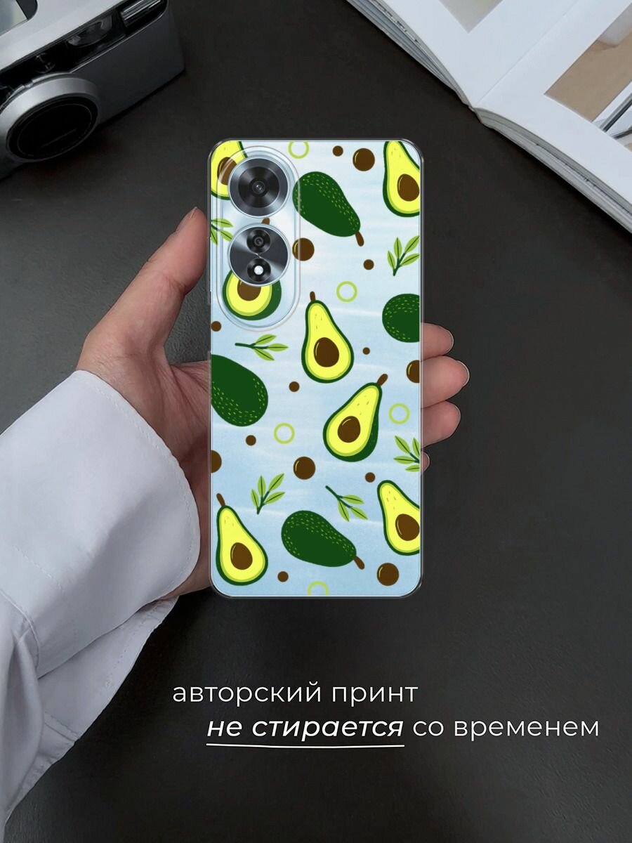 Чехол на Oppo A60 / Оппо А60 с принтом "Авокадо паттерн", прозрачный — фото 1