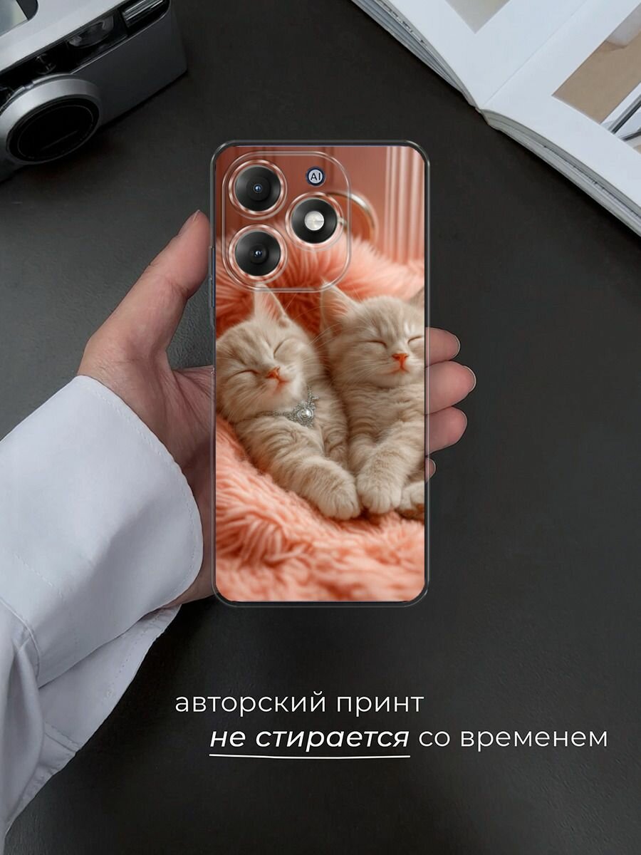 Силиконовый чехол на Itel A70 / Ител А70 с принтом "Спящие котики" — фото 1