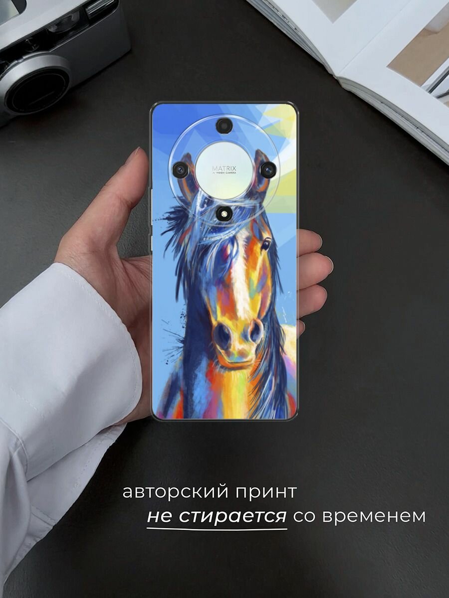 Силиконовый чехол на Honor X9A / Хонор X9A с принтом "Лошадь арт 3" — фото 1