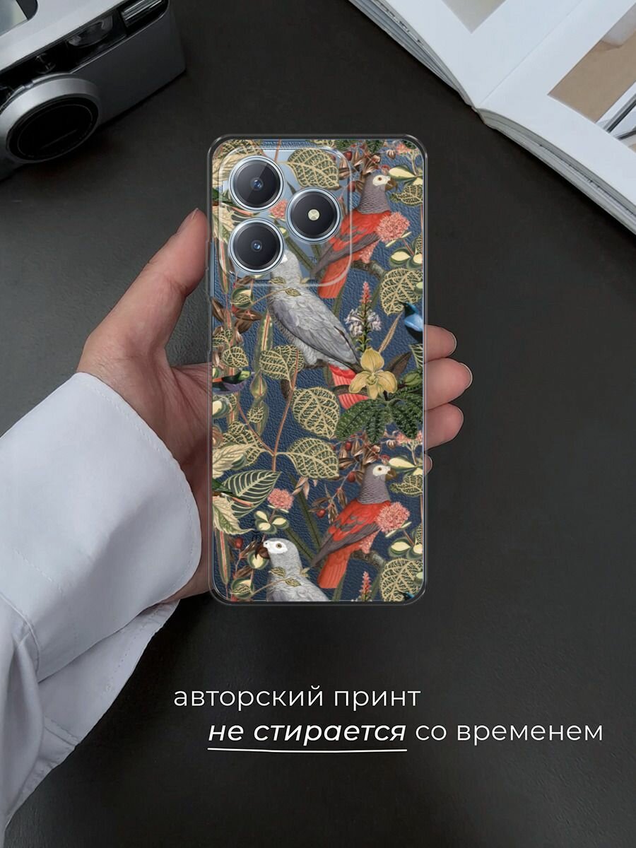 Чехол на Realme C63 / Реалми С63 с принтом "Tropical pattern", прозрачный — фото 1