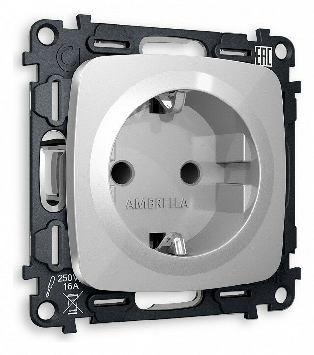 Розетка с заземлением и со шторкой, без рамки Ambrella Volt OMEGA MO407010