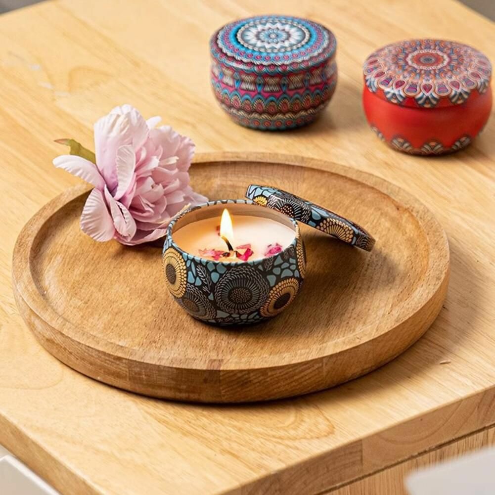 Ароматическая свеча с сухоцветами в жестяной банке, соевый воск для устранения запахов, бездымная свеча для дома