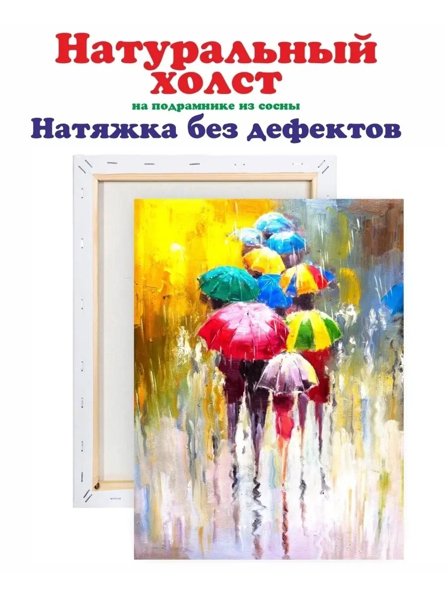 Картина "Разноцветные Зонтики", холст, на подрамнике, масло, 40x30 см