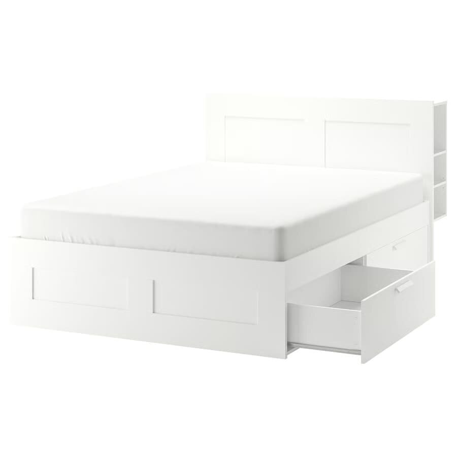 Кровать с изголовьем IKEA BRIMNES с ящиками белые 140x200 см.