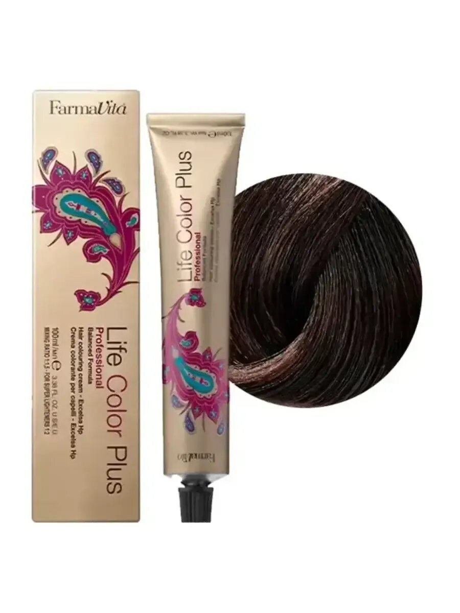 Краска для волос Farmavita Hair Coloring Life Color Plus Prof, Перманентный краситель с низким содержанием аммиака, 5.35