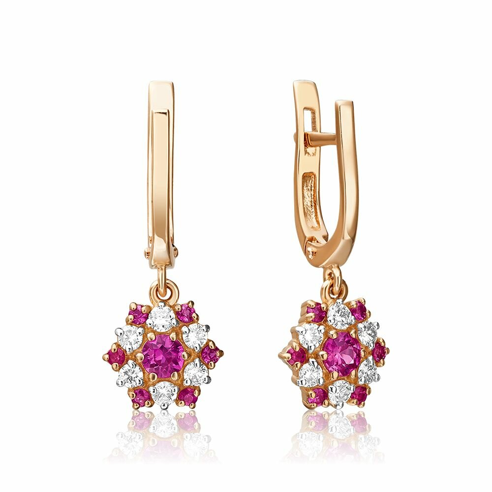 Серьги, красное золото, 585 проба, бриллиант, рубин