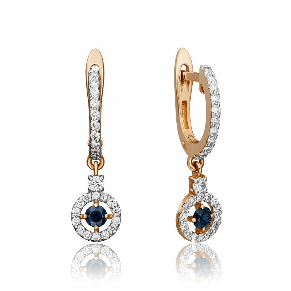 Серьги, красное золото, 585 проба, бриллиант, сапфир