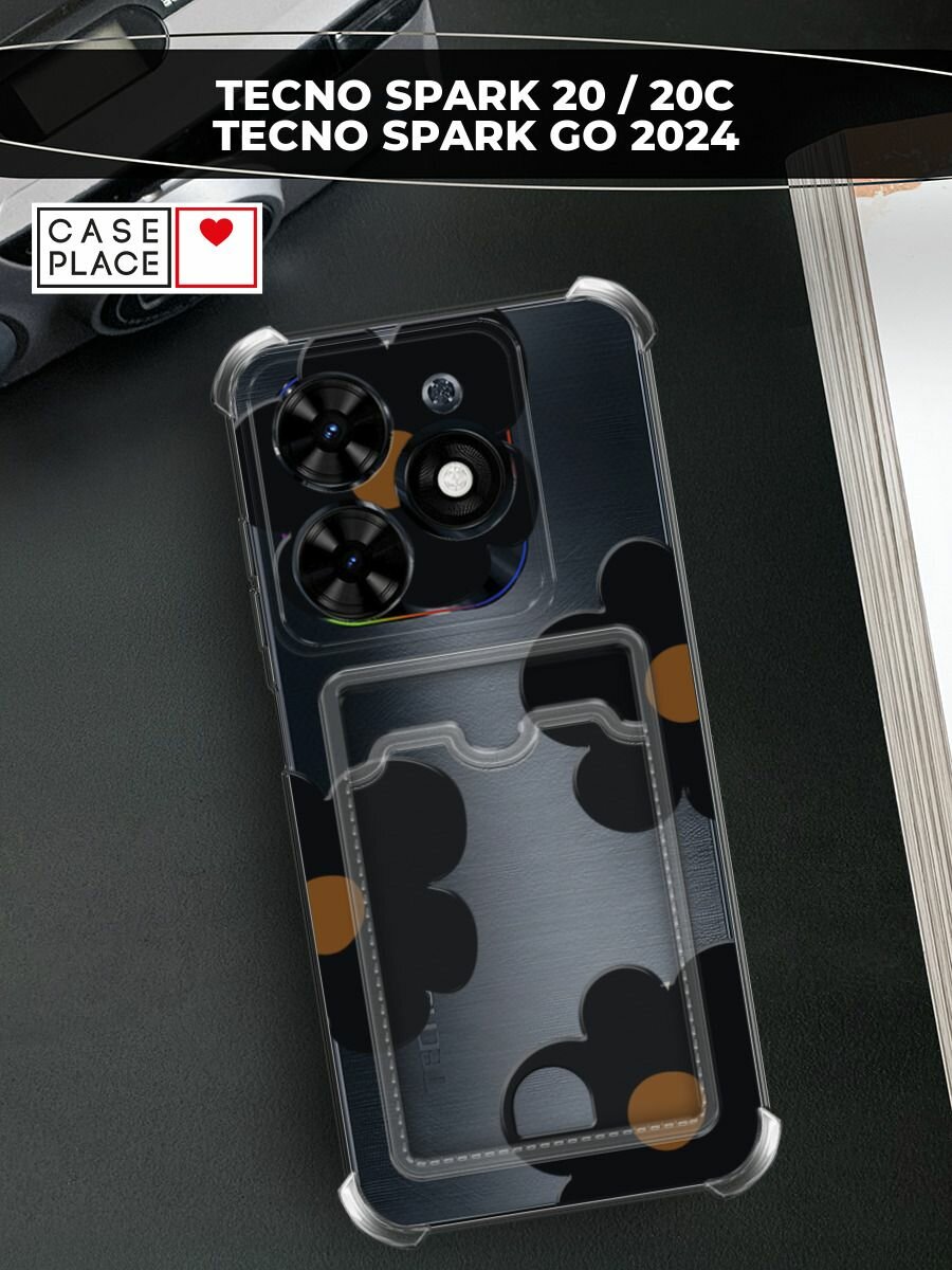 Чехол на Tecno Spark Go 2024/Spark 20C (Текно Спарк Го 2024/Спарк 20C) с картой и принтом Темные цветочки