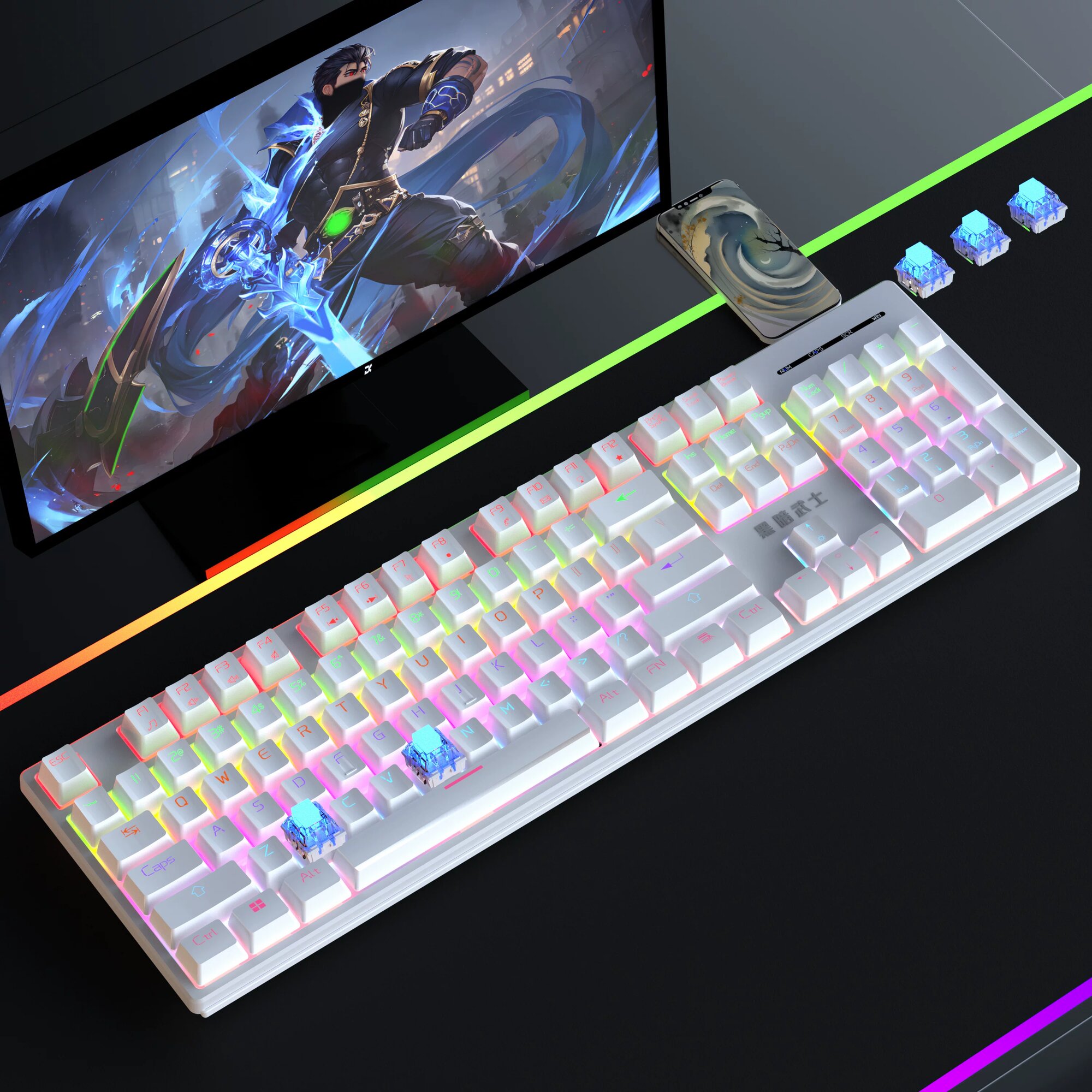 Набор в стиле стимпанк: механическая клавиатура, мышь и гарнитура, зеленая ось, для настольного компьютера, игр,