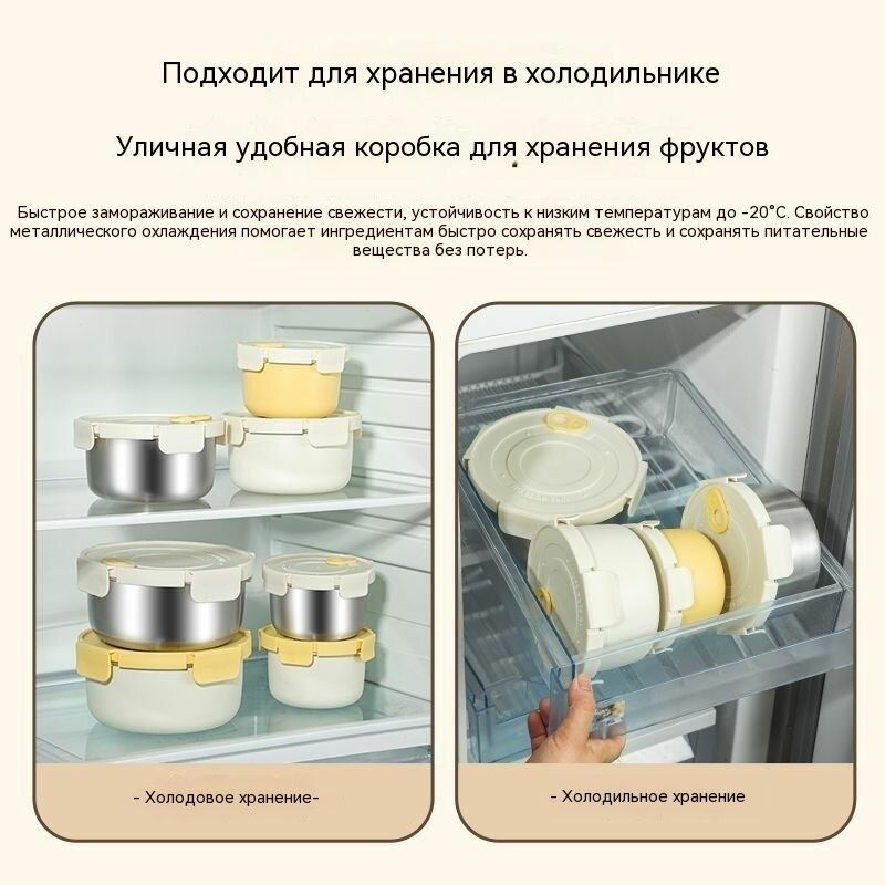 Контейнер для еды 316L герметичный, 900мл, для СВЧ и морозилки, ланч-бокс с вакуумным клапаном