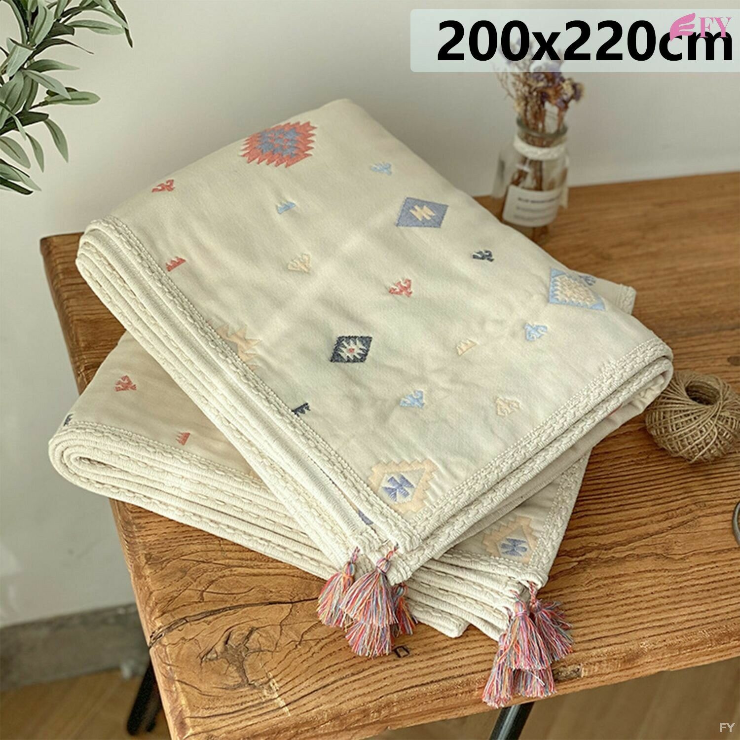 Японское покрывало хлопок200*230cmОригинальное шестислойное марлевое индийское стеганое одеяло с кисточками из пряжи