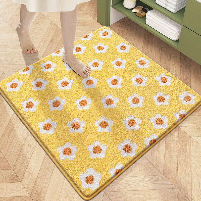 Flower square floor mat, strong water absorption and flocking, bright flowers, 60x60 cm