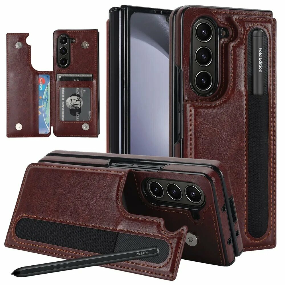 Подходит для Samsung Galaxy Z Fold6, Чехол для телефона, Самсунг Галакси Z Fold 6, с магнитной пряжкой и слотом для карт, Z Fold6 Чехол противоударный для кожаный