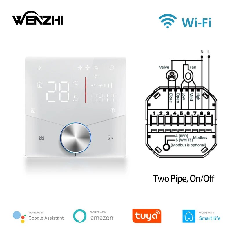 Wi-Fi термостат WENZHИ, белый, 2 pipe