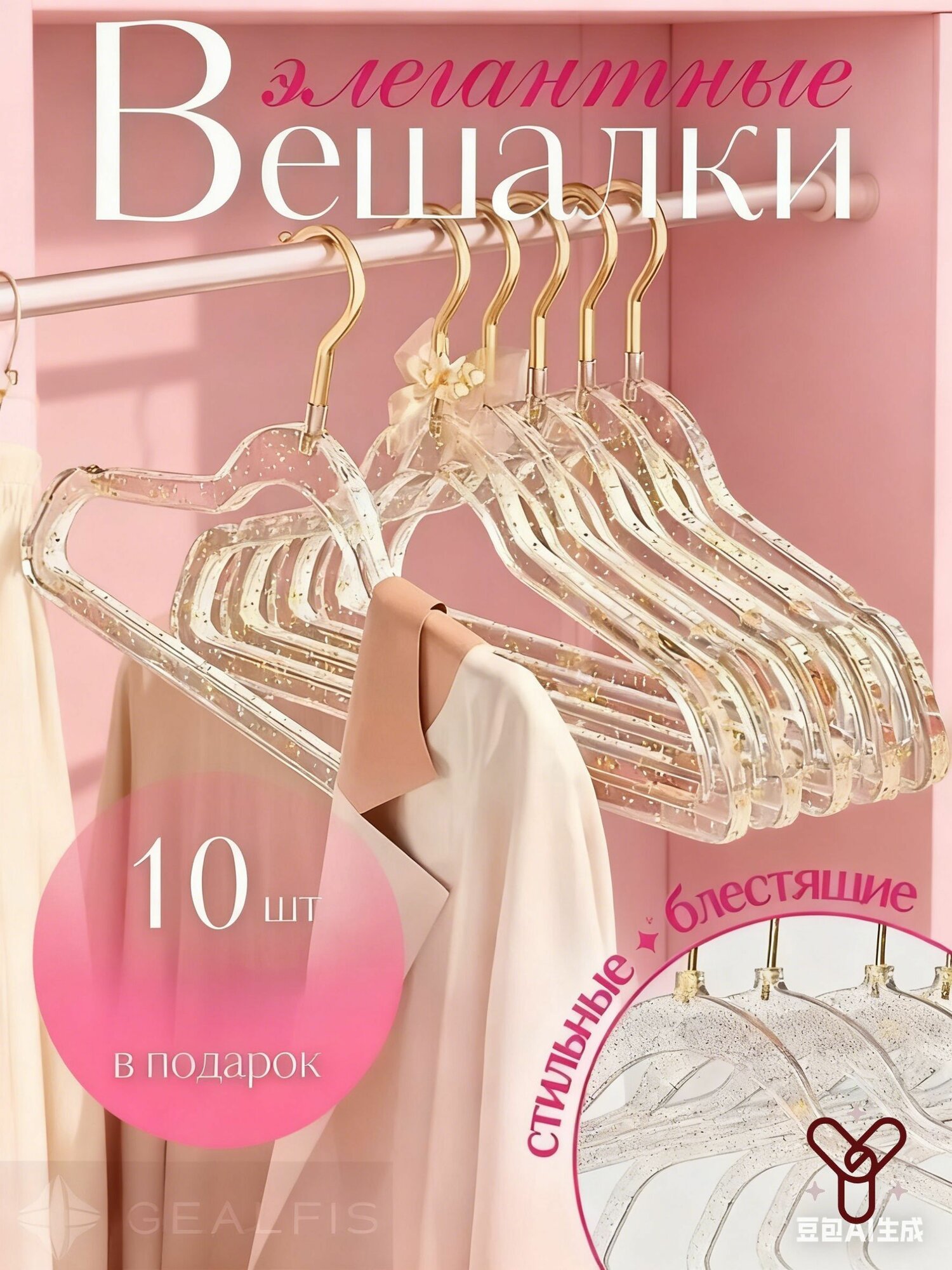Золотая блестящая вешалка, 40 см, 10 шт
