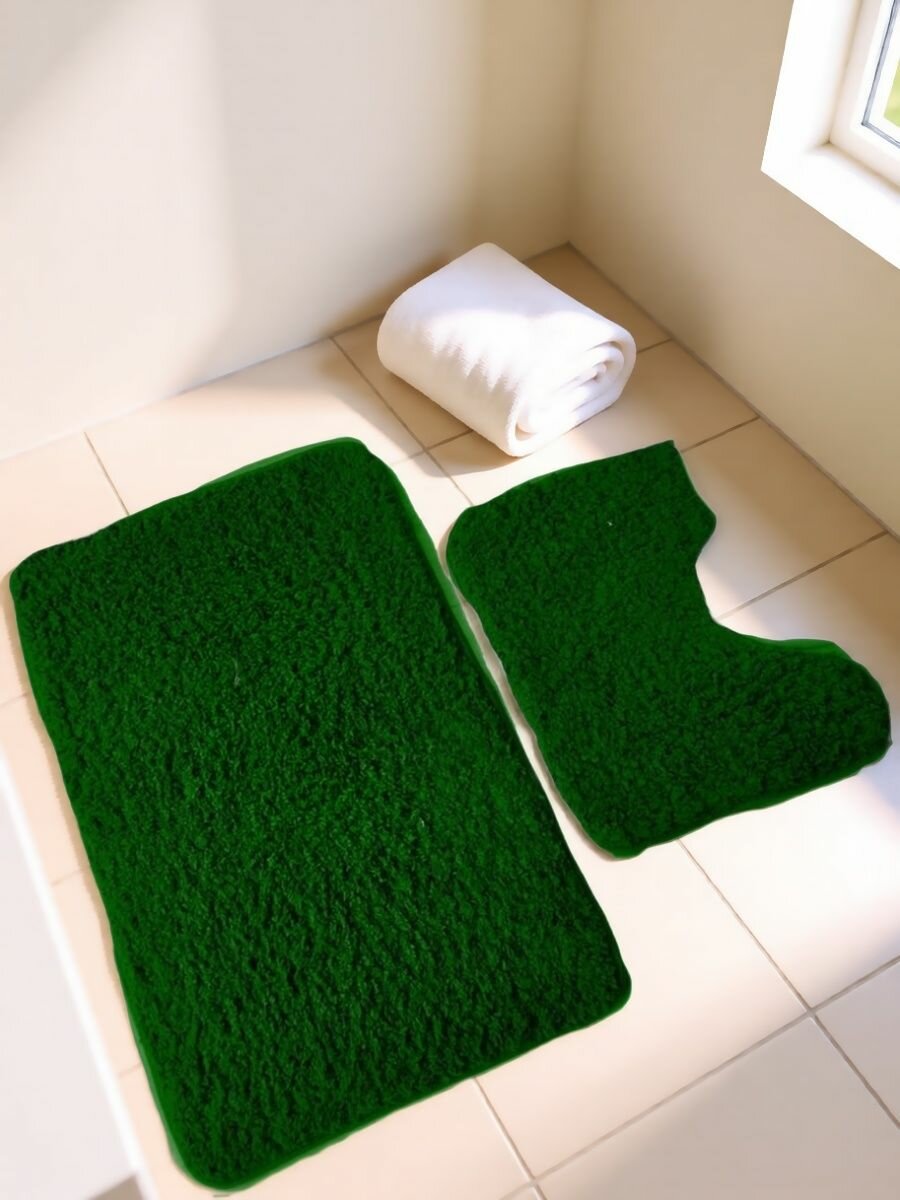 Мягкий коврик для ванной и туалета , Зеленый цвет , Размер 50 см х 80 см