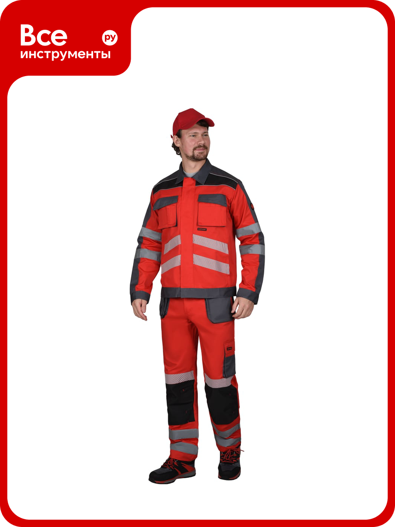 Костюм Сириус "АТОМ"-К куртка, брюки красный с серым, р. 96-100/170-176 (ЧЗ) 148914-к